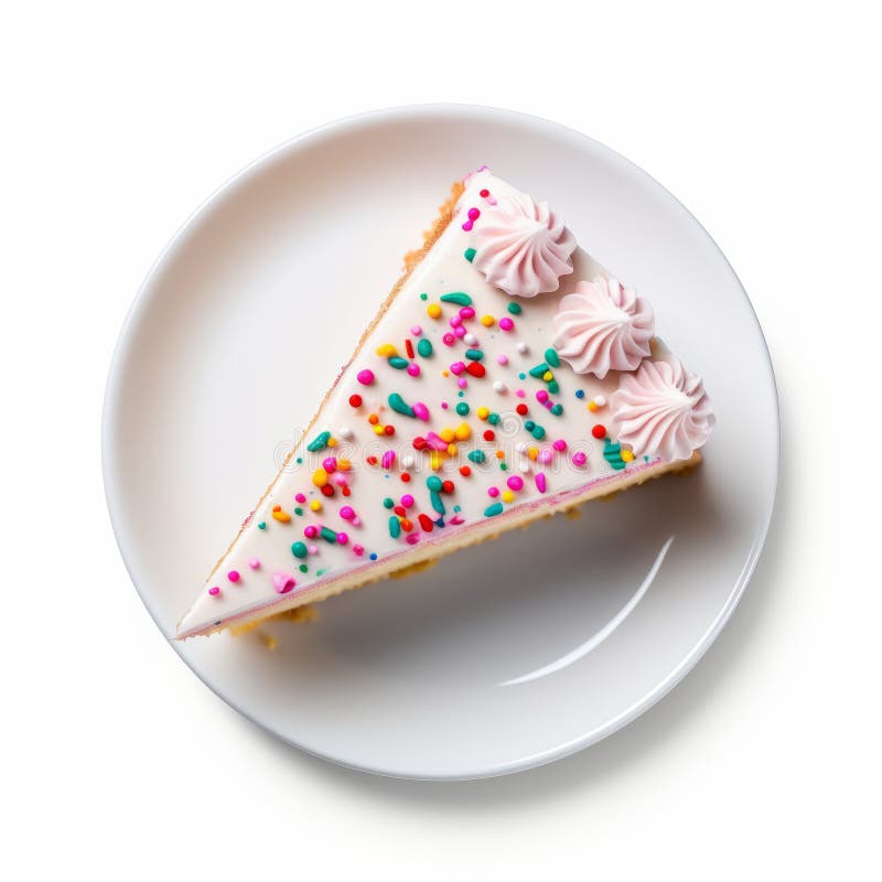 Overhead View of a Slice of Birthday Celebration Cake Isolated Against ...