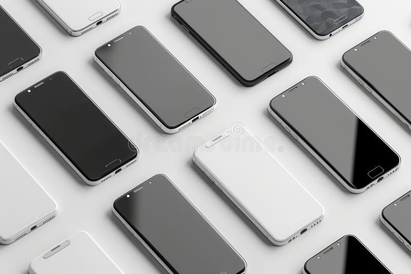 An Overhead Image Featuring Several Modern Smartphones Positioned at ...