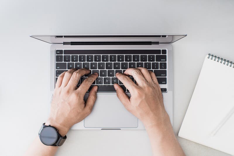 Overhead Image of Person Typing on a Laptop Stock Image - Image of ...