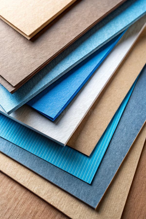 Overhead Layout of Colorful Cardboard Sheets in Brown Grey and Blue ...
