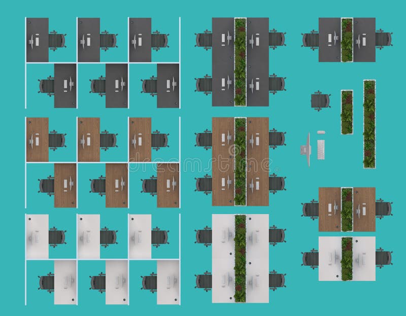 Overhead View of Contemporary Office Desks with Integrated Greenery ...