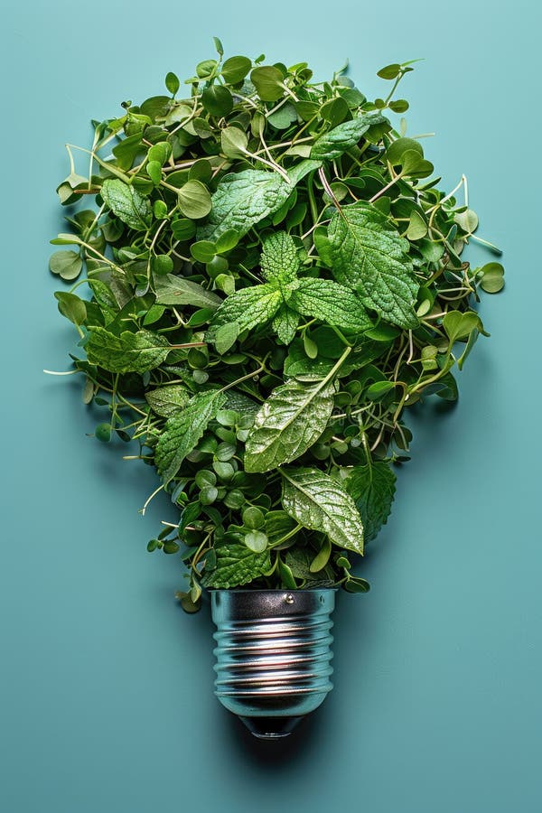 Overhead Light Bulb Covered in a Mix of Green Plants. Stock Photo ...