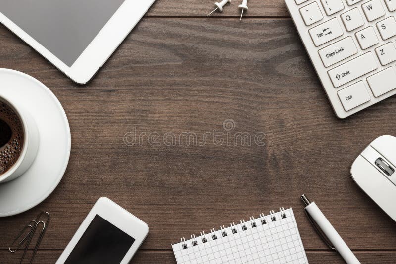 Overhead of Office Table with Copy Space Stock Image - Image of coffee ...