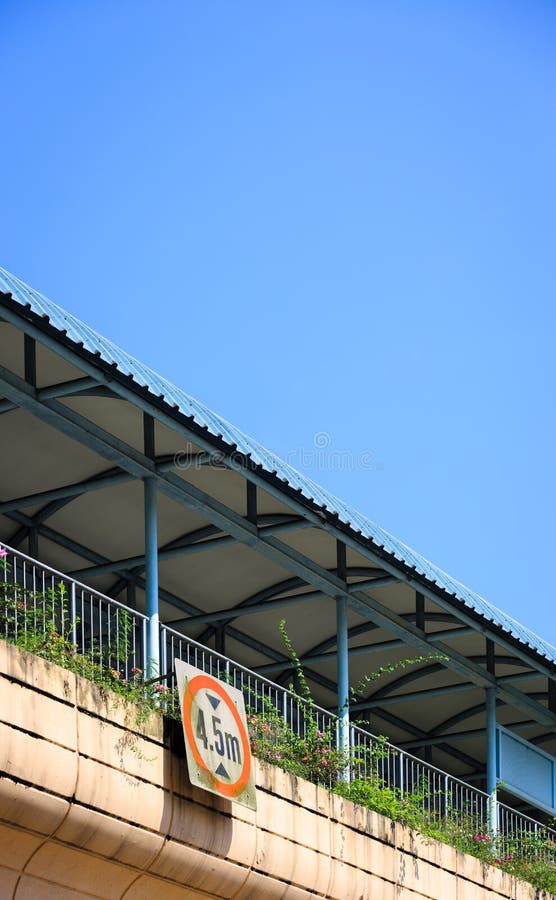 Overhead Pedestrian Walk Bridge in Blue Sky Background Stock Image ...