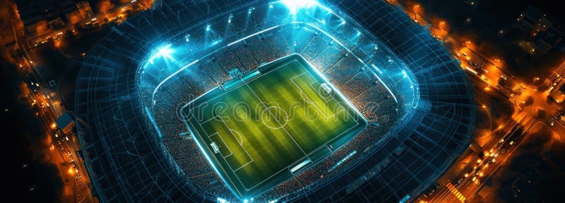 Aerial View of Lit Up Stadium in the Night Stock Image - Image of ...