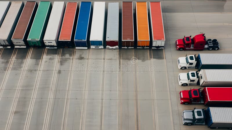 Aerial View of a Trucking Yard with Rows of Trailers and Trucks Stock ...