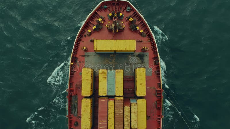 An Overhead Perspective of a Cargo Ship Sailing through the Ocean with ...