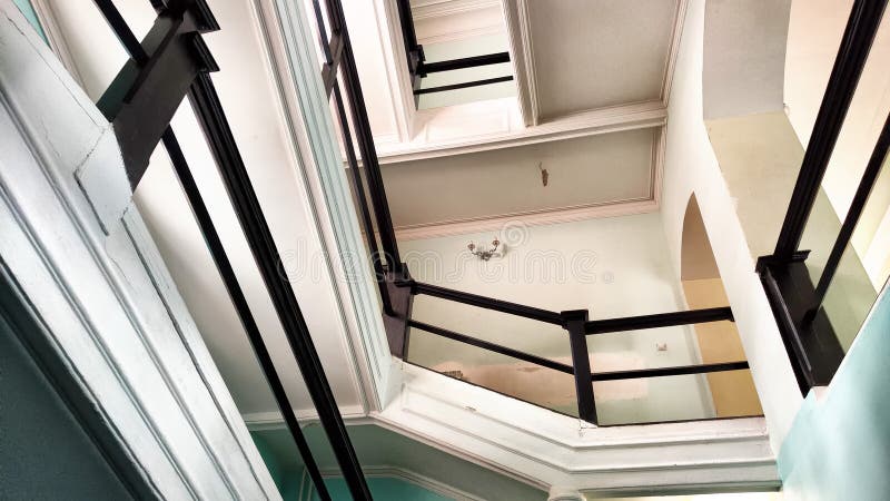 Overhead Perspective of a Multi-level Staircase with Railing. View of a ...