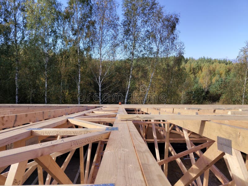 Overhead Perspective of Roof Trusses and Beams on a Construction Site ...