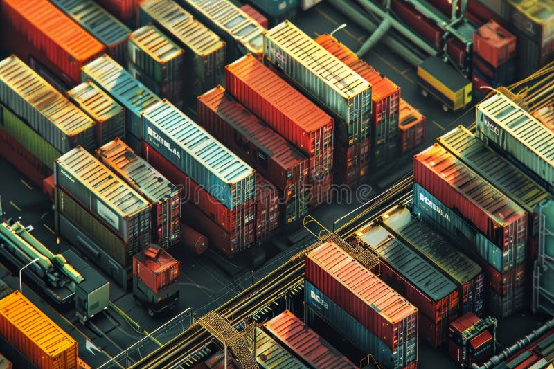 Overhead Perspective of Stacked Containers in an Industrial Warehouse ...