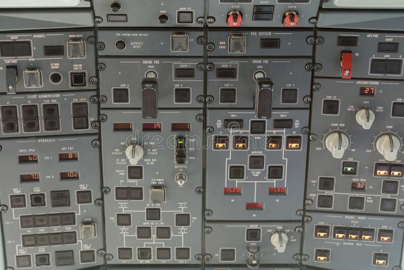 Overhead Plane Control Panel Stock Photo - Image of knobs, aviation ...