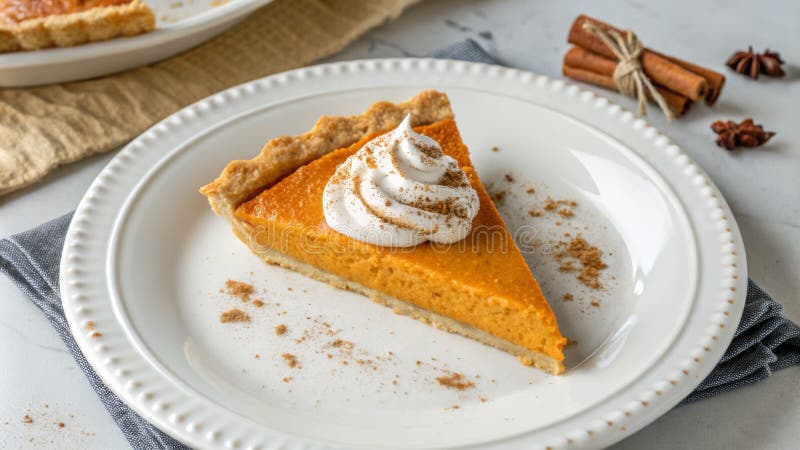 Overhead Pumpkin Pie Slice with Whipped Cream and Cinnamon Stock ...