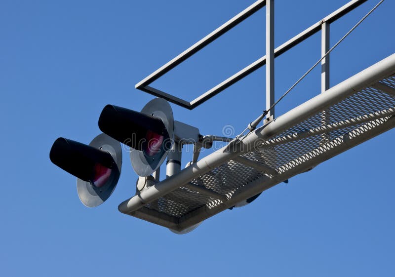 Overhead Railroad Signal and Sign Cantilever Stock Image - Image of ...