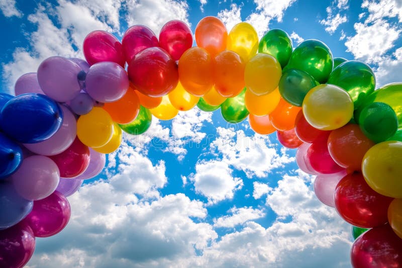 An Overhead Rainbow of Brightly Colored Balloons Stock Photo - Image of ...