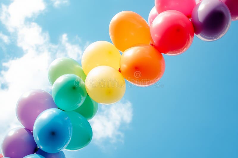 An Overhead Rainbow of Colorful Balloons Stock Photo - Image of ...