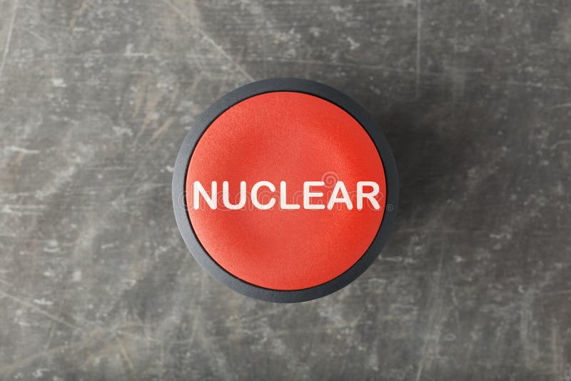 Overhead of Red Nuclear Push Button Over Blurred Gray Background Stock ...