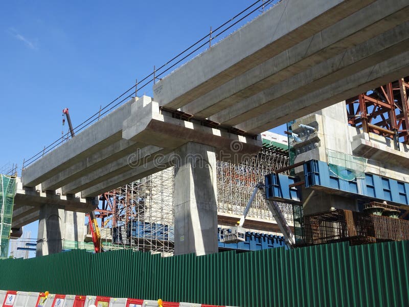Overhead Road Under Construction. the Massive Concrete Column Used To ...