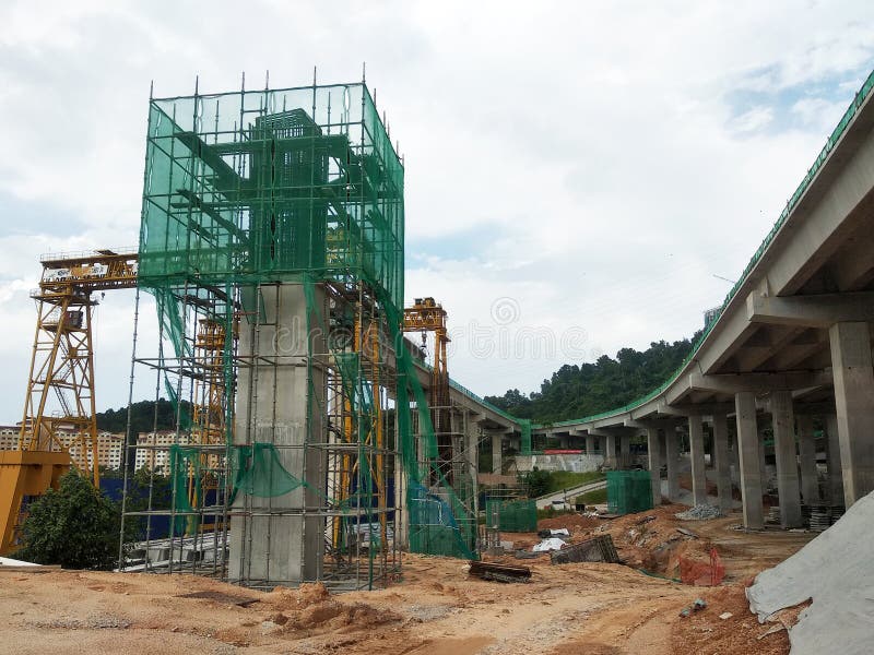 Overhead Road Under Construction. the Massive Concrete Column Used To ...