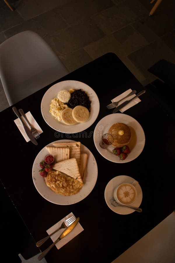 Overhead Shot of an Appetizing Breakfast Spread at a Restaurant Stock ...