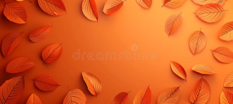 Overhead Shot of Autumn Leaves on Orange Background with Ample Space ...