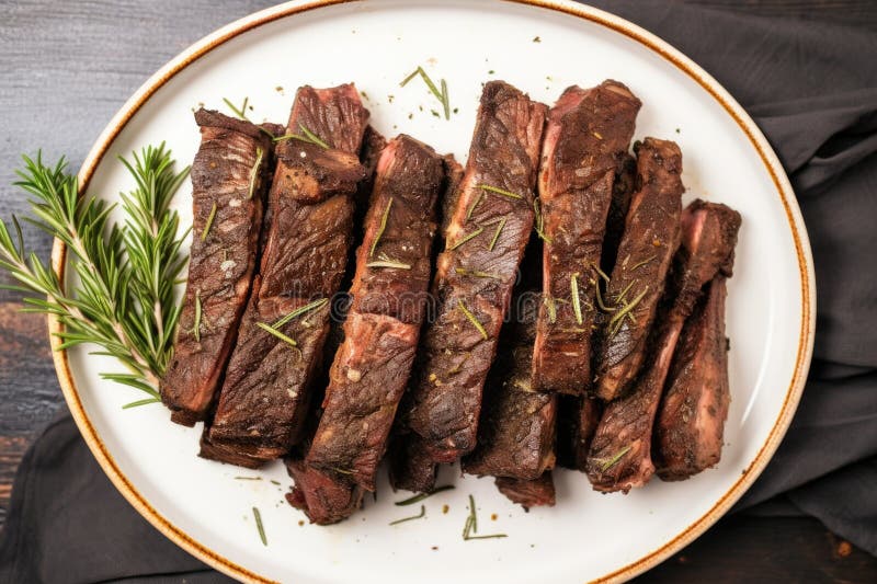 Overhead Shot of Bbq Beef Ribs on a Ceramic Plate Stock Illustration ...