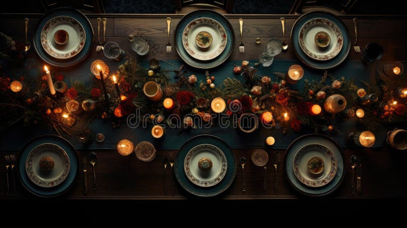 Overhead Shot of a Beautifully Set Dining Table, with Elegant Plates ...