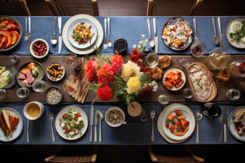 Overhead Shot of a Beautifully Set Dining Table with Homemade Dishes ...