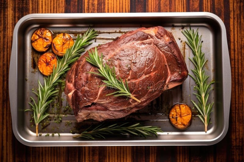 Overhead Shot of a Beef Roast with Rosemary Sprigs As Garnish Stock ...