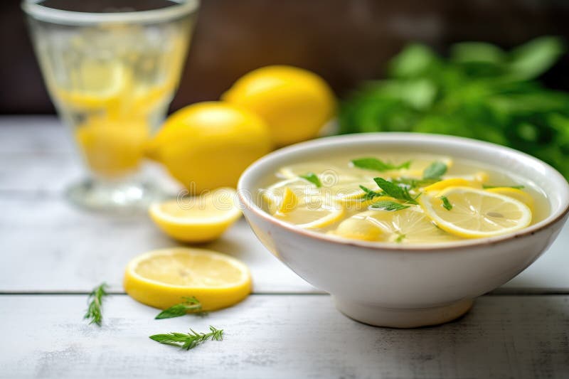 Overhead Shot of a Bowl of Lemons Next To a Glass of Lemonade Stock ...