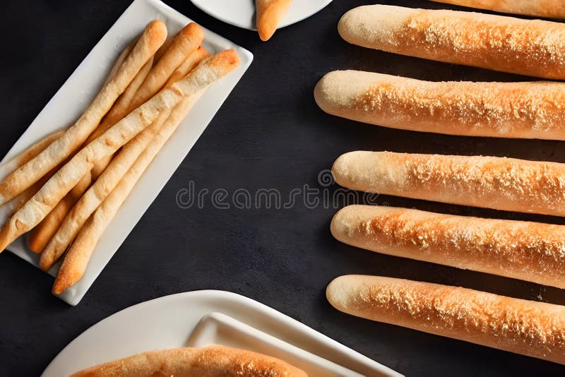 Overhead Shot of Breadsticks Placed on a Black Surface Stock Image ...
