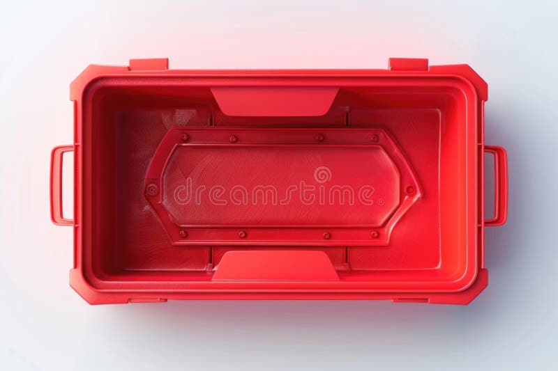 Overhead Shot of a Bright Red Plastic Storage Box with a Simple Design ...