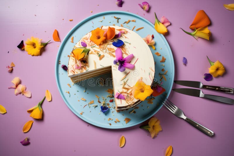Overhead Shot of Cake with One Slice Missing Stock Image - Image of ...