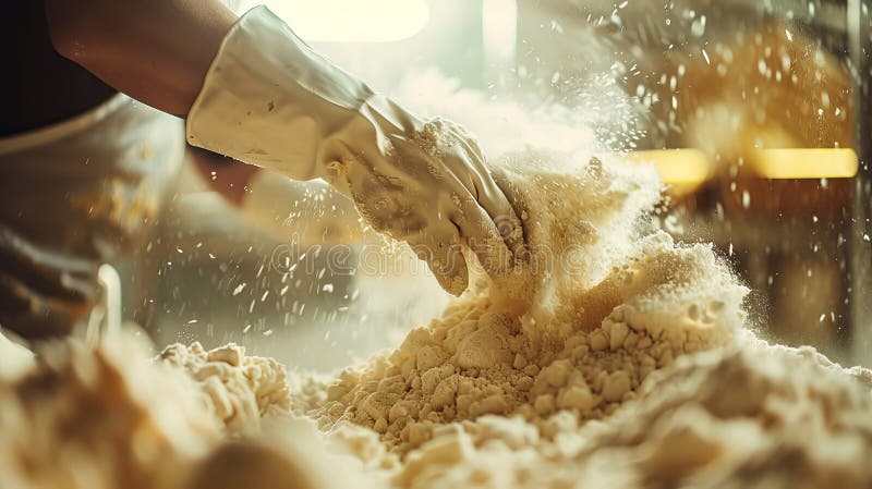 Baker Processes Dough with Flour in Warm Bakery Atmosphere Stock Image ...