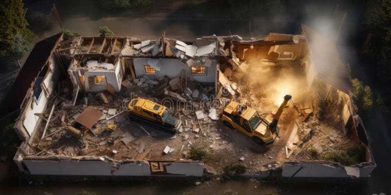 Aerial View of a Demolished Building. Generative AI. Stock Image ...