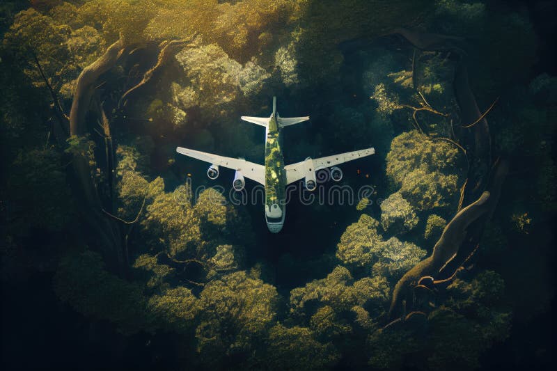 Overhead Shot of Cargo Plane Flying Over Dense Jungle, with Sunlight ...