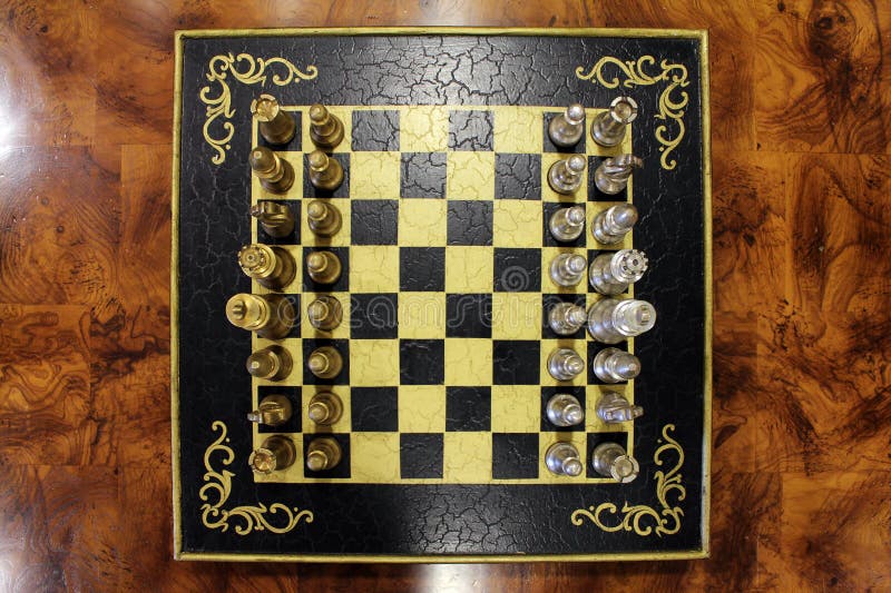 Overhead Shot of a Chess Board with Chess Pieces Lined Up Stock Photo ...
