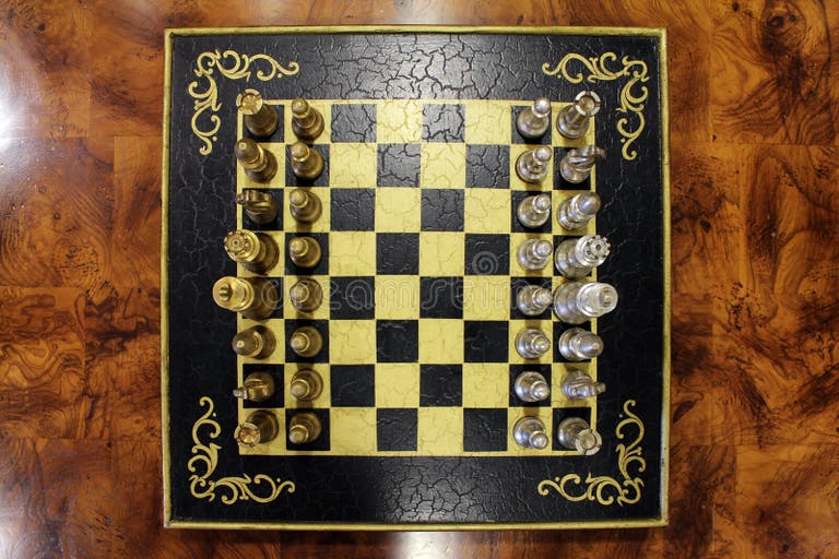 Overhead Shot of a Chess Board with Chess Pieces Lined Up Stock Photo ...