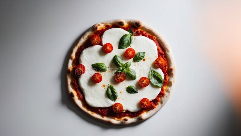 Overhead Shot of a Classic Italian Pizza with Mozzarella, Tomatoes, and ...