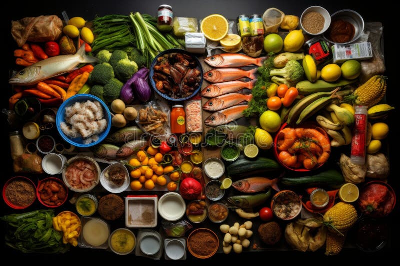 Overhead Shot of a Cluttered Kitchen Counter with Various Cooking ...