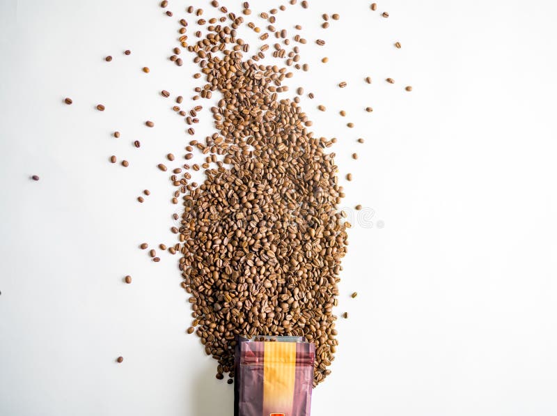 Overhead Shot of Coffee Beans Spilled Out of the Back on a White ...