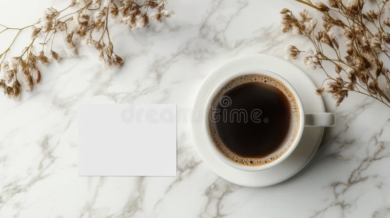 Overhead Shot of Coffee Cup and Blank Notecard on Marble Stock ...