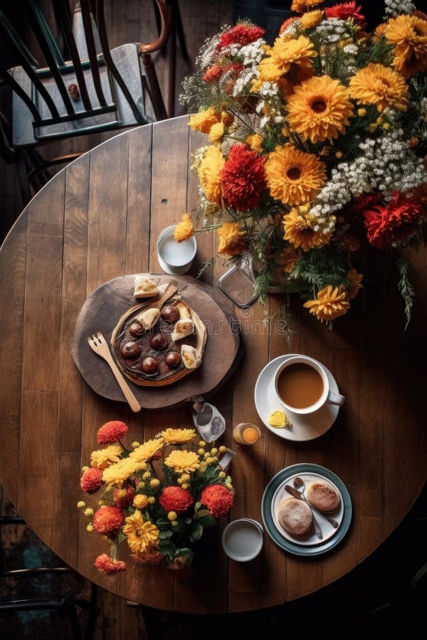 Overhead Shot of a Coffee Shop Table Arrangement Stock Illustration ...