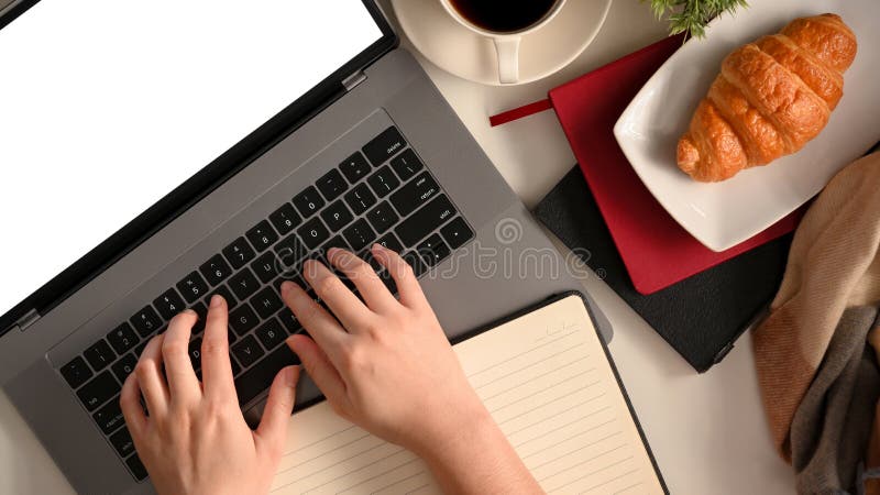 Overhead Shot of College Student Using Laptop Computer Stock Image ...
