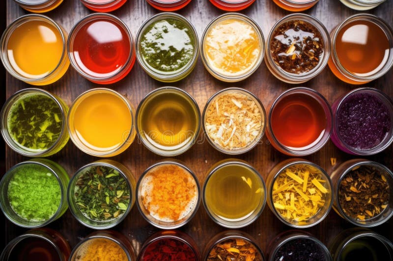 Overhead Shot of Colorful Beer Samples on a Tray Stock Illustration ...