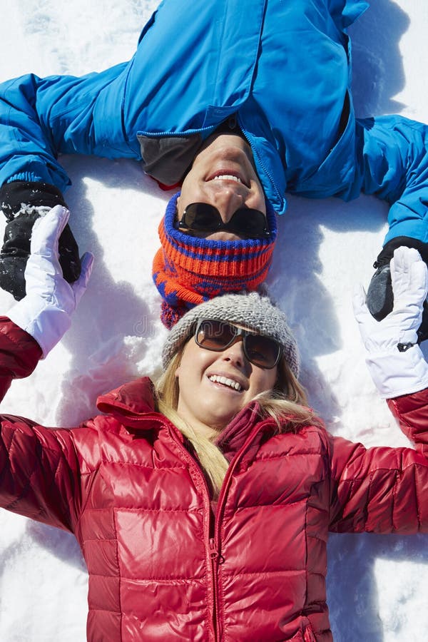 Overhead Shot of Couple Having Fun on Winter Holiday Stock Image ...