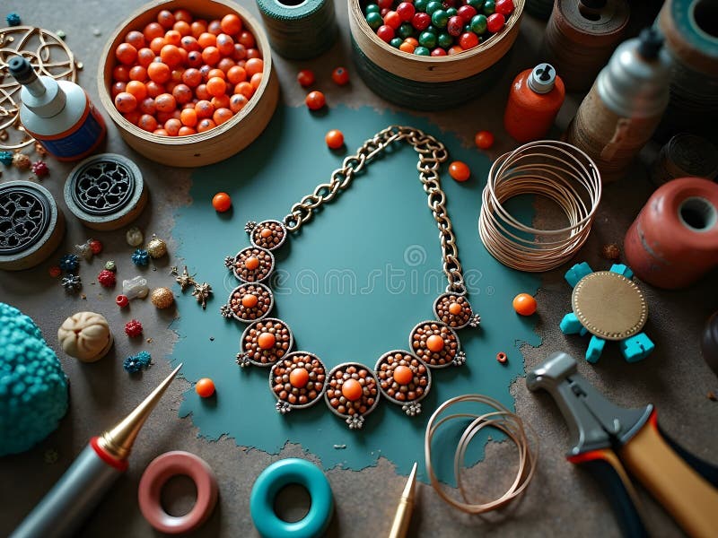 A Crafting Table with Materials for Making Handmade Jewelry Stock ...
