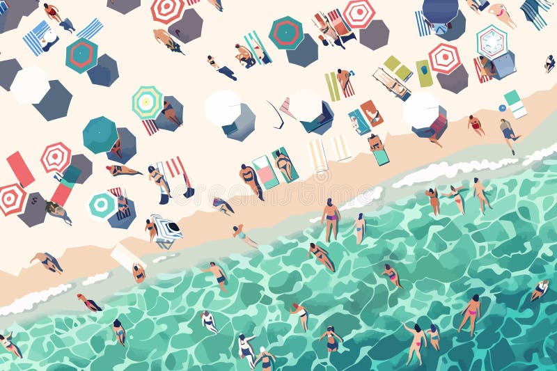 Overhead Shot of a Crowded Beach Isolated Vector Style Stock Vector ...