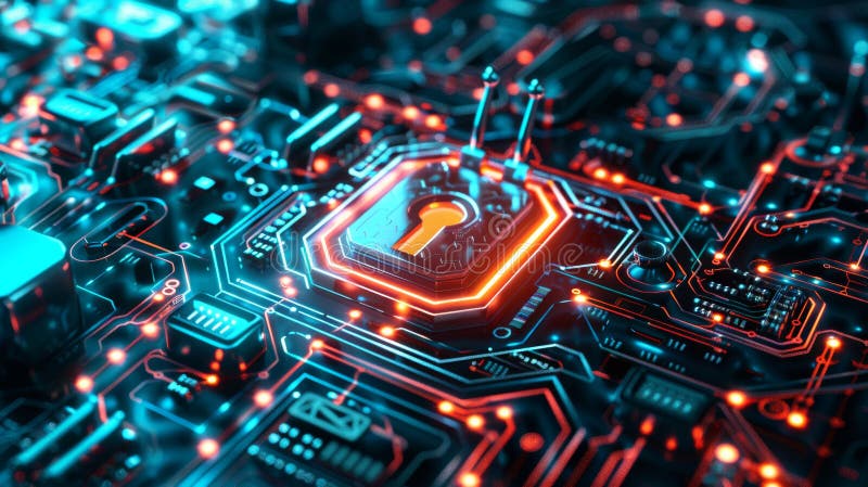 Overhead Shot of Cybersecurity Defense Mechanisms. Stock Illustration ...