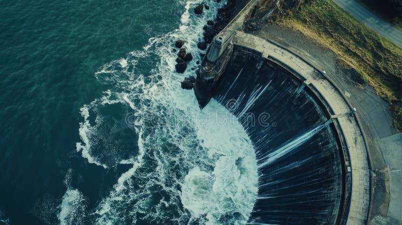 An Overhead Shot of a Dam with Water Spilling Over the Edge. Stock ...