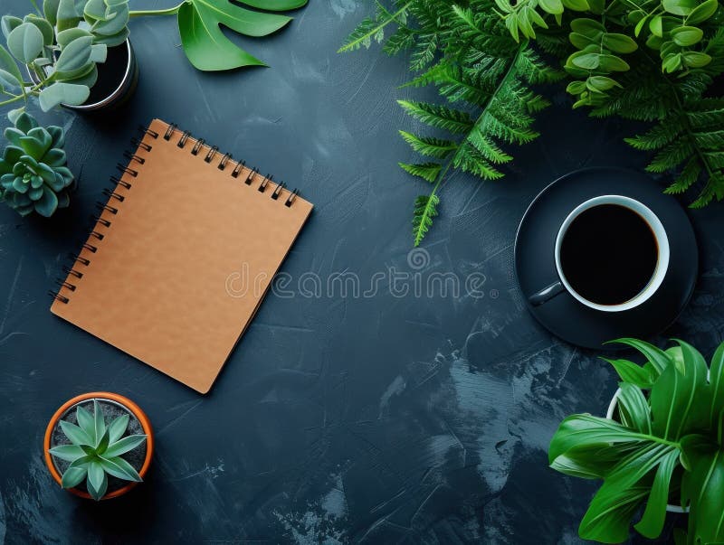 Overhead Shot of Dark Modern Workspace with Laptop Computer and Open ...
